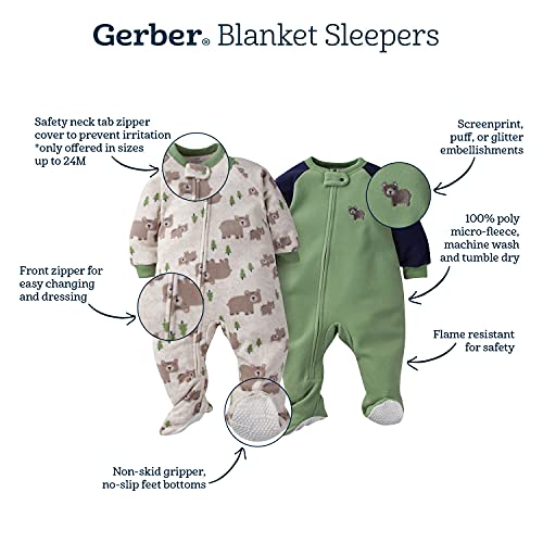 Gerber Baby Boys Toddler Loose Fit Flame Resistant Fleece Footed Pajamas 2-Pack Buffalo Grey 6-9 Months