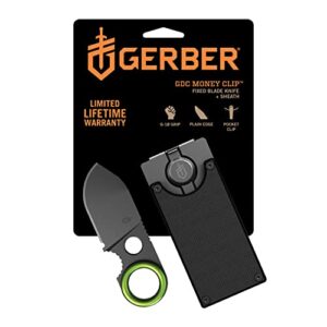 gerber gear 31-002521n gdc pocket knife money clip, gdc fixed blade knife and case, edc gear, stainless steel