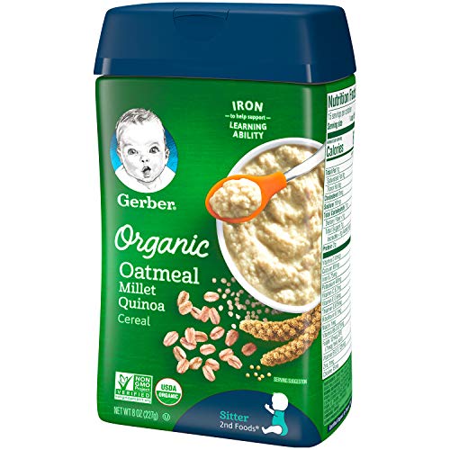 Gerber Baby Cereal Organic Oatmeal Millet Quinoa, 8 oz