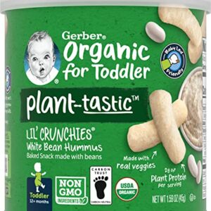 Gerber Snacks for Baby Organic Lil Crunchies, Plant-tastic, White Bean Hummus, 1.59 Ounce