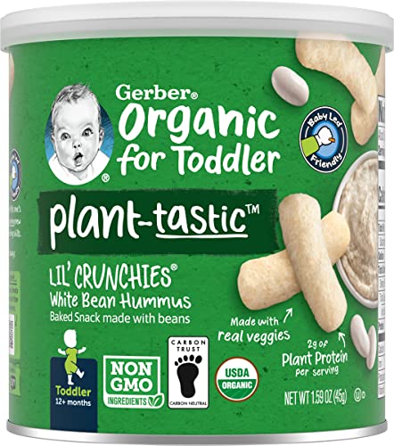 Gerber Snacks for Baby Organic Lil Crunchies, Plant-tastic, White Bean Hummus, 1.59 Ounce