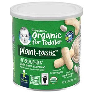 Gerber Snacks for Baby Organic Lil Crunchies, Plant-tastic, White Bean Hummus, 1.59 Ounce