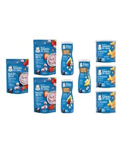 gerber snacks for baby variety pack, yogurt melts, puffs and lil crunchies (set of 9)