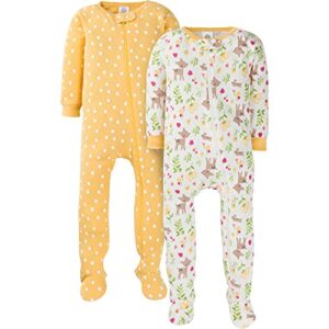 gerber baby girls’ 2-pack footed pajamas, yellow deer, 12 months