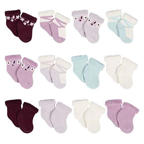 Gerber Unisex Baby 12-Pair Sock Bundle Lavender Garden 0-3 Months