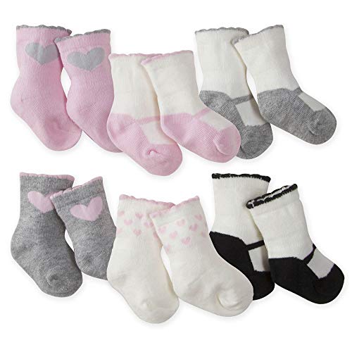 Gerber Baby 6-Pair Wiggle Proof Sock, Bunny Love, 0-3 Months