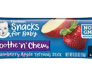 Gerber Snacks for Baby Soothe ‘n’ Chew Teething Sticks, Strawberry Apple, Made with Wholesome Grains & Non-GMO Ingredients, 6 Individually Wrapped Teething Sticks/Box (Pack of 2 Boxes)