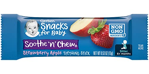 Gerber Snacks for Baby Soothe ‘n’ Chew Teething Sticks, Strawberry Apple, Made with Wholesome Grains & Non-GMO Ingredients, 6 Individually Wrapped Teething Sticks/Box (Pack of 2 Boxes)