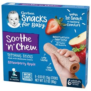 Gerber Snacks for Baby Soothe ‘n’ Chew Teething Sticks, Strawberry Apple, Made with Wholesome Grains & Non-GMO Ingredients, 6 Individually Wrapped Teething Sticks/Box (Pack of 2 Boxes)