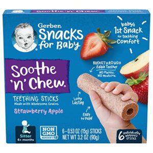 Gerber Snacks for Baby Soothe ‘n’ Chew Teething Sticks, Strawberry Apple, Made with Wholesome Grains & Non-GMO Ingredients, 6 Individually Wrapped Teething Sticks/Box (Pack of 2 Boxes)