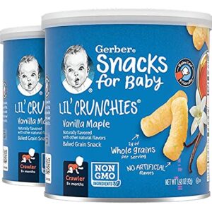 Gerber Snacks for Baby Lil’ Crunchies, Vanilla Maple, Non-GMO Baked Grain Snack with No Artificial Flavors, Baby Snacks for Crawlers, 1.48-Ounce Canister (Pack of 2)