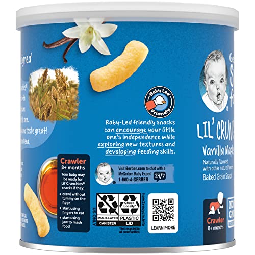 Gerber Snacks for Baby Lil’ Crunchies, Vanilla Maple, Non-GMO Baked Grain Snack with No Artificial Flavors, Baby Snacks for Crawlers, 1.48-Ounce Canister (Pack of 2)