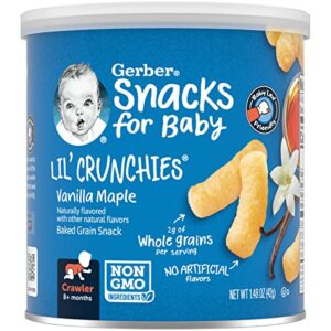 Gerber Snacks for Baby Lil’ Crunchies, Vanilla Maple, Non-GMO Baked Grain Snack with No Artificial Flavors, Baby Snacks for Crawlers, 1.48-Ounce Canister (Pack of 2)