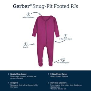 Gerber Unisex Baby Toddler Buttery Soft Snug Fit Footed Pajamas with Viscose Made from Eucalyptus, Wine, 12 Months