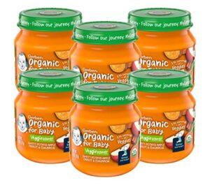 gerber organic for baby 2nd foods veggie power baby food jar, sweet potato apple carrot & cinnamon, non-gmo & usda organic pureed baby food, 4 oz glass jar (pack of 6)