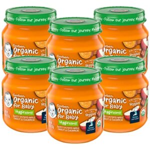 Gerber Organic for Baby 2nd Foods Veggie Power Baby Food Jar, Sweet Potato Apple Carrot & Cinnamon, Non-GMO & USDA Organic Pureed Baby Food, 4 OZ Glass Jar (Pack of 6)