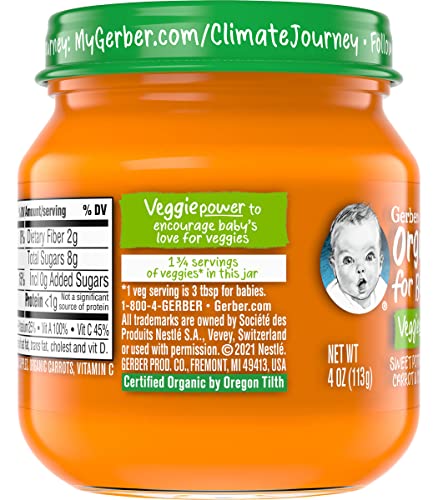 Gerber Organic for Baby 2nd Foods Veggie Power Baby Food Jar, Sweet Potato Apple Carrot & Cinnamon, Non-GMO & USDA Organic Pureed Baby Food, 4 OZ Glass Jar (Pack of 6)