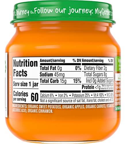 Gerber Organic for Baby 2nd Foods Veggie Power Baby Food Jar, Sweet Potato Apple Carrot & Cinnamon, Non-GMO & USDA Organic Pureed Baby Food, 4 OZ Glass Jar (Pack of 6)