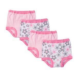 gerber baby girls infant toddler 4 pack potty training and underwear panties, pink flower, 3t us