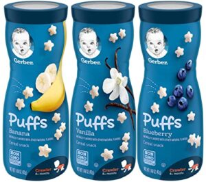 gerber puffs variety pack, 1 banana, 1 vanilla, 1 blueberry, 3 ct