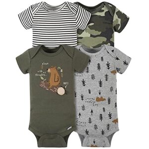 gerber baby boys’ 4-pack short sleeve onesies bodysuits, bear green, 3-6 months