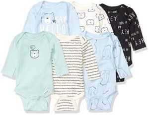 gerber baby boys’ 6-pack long-sleeve onesies bodysuit, bear, 0-3 months