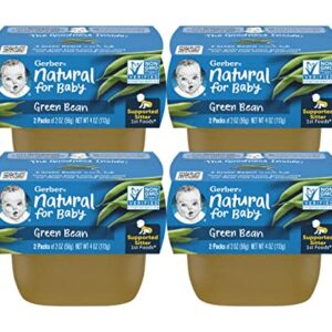 Gerber Natural for Baby 1st Foods Baby Food Tubs, Green Bean, Non-GMO & Natural Pureed Baby Food for Supported Sitters, 2 - 2 Ounce Tubs Per Pack (Pack of 4)