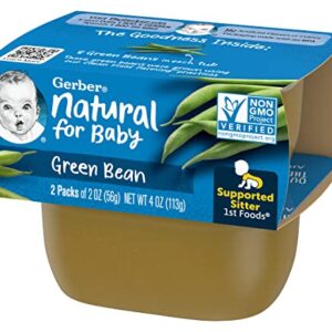 Gerber Natural for Baby 1st Foods Baby Food Tubs, Green Bean, Non-GMO & Natural Pureed Baby Food for Supported Sitters, 2 - 2 Ounce Tubs Per Pack (Pack of 4)