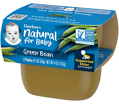 Gerber Natural for Baby 1st Foods Baby Food Tubs, Green Bean, Non-GMO & Natural Pureed Baby Food for Supported Sitters, 2 - 2 Ounce Tubs Per Pack (Pack of 4)