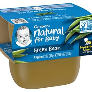 Gerber Natural for Baby 1st Foods Baby Food Tubs, Green Bean, Non-GMO & Natural Pureed Baby Food for Supported Sitters, 2 - 2 Ounce Tubs Per Pack (Pack of 4)