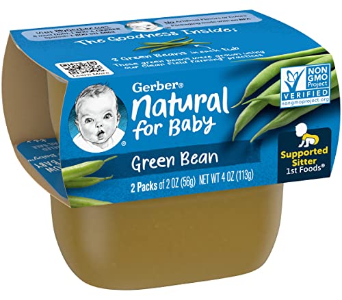 Gerber Natural for Baby 1st Foods Baby Food Tubs, Green Bean, Non-GMO & Natural Pureed Baby Food for Supported Sitters, 2 - 2 Ounce Tubs Per Pack (Pack of 4)