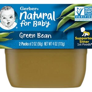 Gerber Natural for Baby 1st Foods Baby Food Tubs, Green Bean, Non-GMO & Natural Pureed Baby Food for Supported Sitters, 2 - 2 Ounce Tubs Per Pack (Pack of 4)