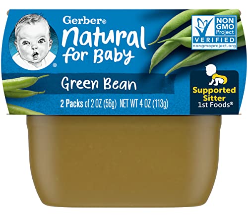 Gerber Natural for Baby 1st Foods Baby Food Tubs, Green Bean, Non-GMO & Natural Pureed Baby Food for Supported Sitters, 2 - 2 Ounce Tubs Per Pack (Pack of 4)