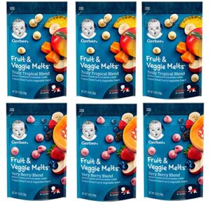 gerber graduates fruit & veggie melts snack variety pack, 3 very berry blend and 3 truly tropical blend (pack of 6)