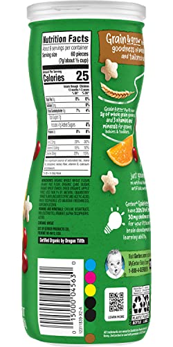 Gerber Organic for Baby Grain & Grow Puffs, Cranberry Orange, Puffed Grain Snack for Crawlers, Non-GMO & USDA Organic, 1.48-Ounce Canister (Pack of 3)