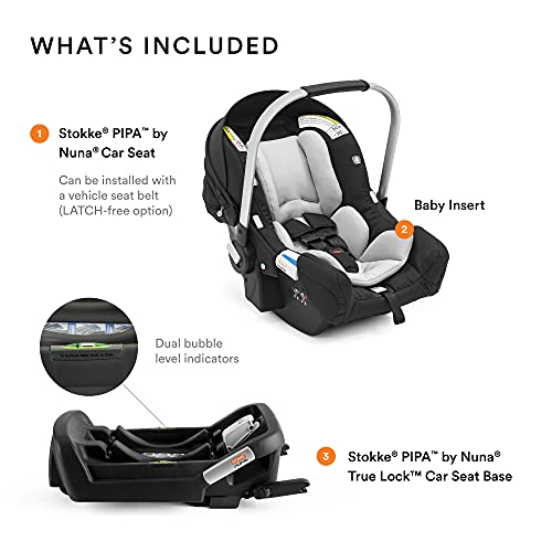 Stokke PIPA by Nuna Car Seat, Black - Ergonomic Design - Effortless Installation - Adjustable Safety Harness & Side Impact Protection - for Babies Up to 32 lbs./32 in. - Base Included