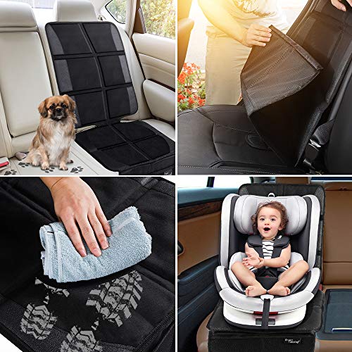 Car Seat Protector, 2 Pack Large Car Seat Protectors for Child Baby Car Seat with Organizer Pockets, Thick Padding Waterproof Car Seat Protector, Auto Vehicle Leather Seats Dog Mat Cover Pads, Black