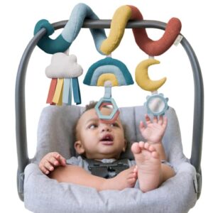 itzy ritzy spiral car seat & stroller activity toy; includes clinking rings, mirror and textured ribbons; rainbow