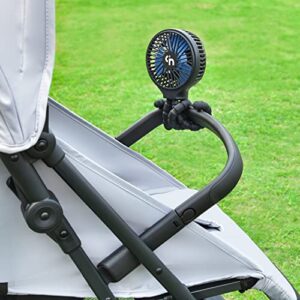 WiHoo Mini Handheld Stroller Fan,Personal Portable Fan Car Seat Baby Fan with Flexible Tripod Fix on Stroller,USB or Battery Operated Desk Fan Adjustable 3 Speeds for Travel Treadmill Golf Cart