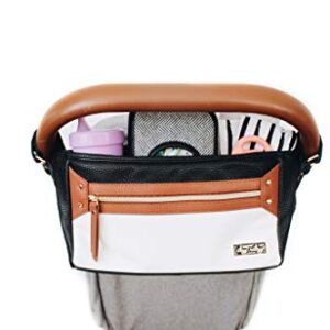 Itzy Ritzy Adjustable Stroller Caddy / Organizer Featuring Two Built-in Front Zippered Pocket and Adjustable Straps to Fit Nearly Any Stroller, Coffee and Cream