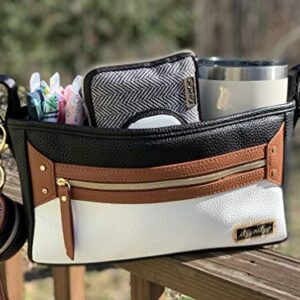 Itzy Ritzy Adjustable Stroller Caddy / Organizer Featuring Two Built-in Front Zippered Pocket and Adjustable Straps to Fit Nearly Any Stroller, Coffee and Cream