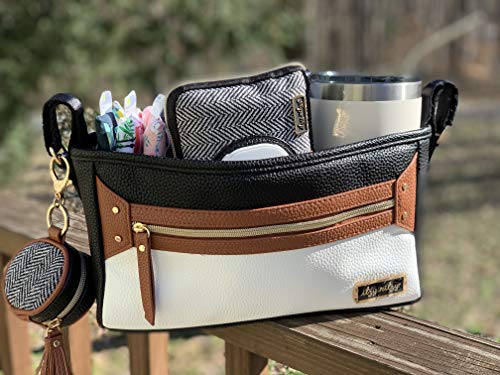 Itzy Ritzy Adjustable Stroller Caddy / Organizer Featuring Two Built-in Front Zippered Pocket and Adjustable Straps to Fit Nearly Any Stroller, Coffee and Cream