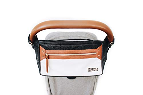 Itzy Ritzy Adjustable Stroller Caddy / Organizer Featuring Two Built-in Front Zippered Pocket and Adjustable Straps to Fit Nearly Any Stroller, Coffee and Cream