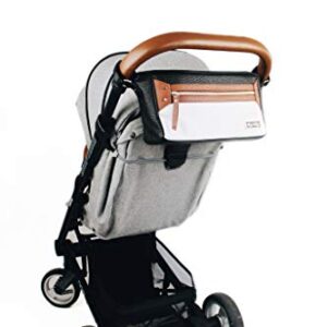 Itzy Ritzy Adjustable Stroller Caddy / Organizer Featuring Two Built-in Front Zippered Pocket and Adjustable Straps to Fit Nearly Any Stroller, Coffee and Cream