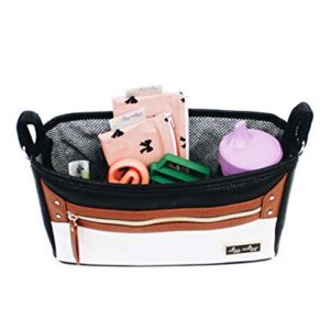 Itzy Ritzy Adjustable Stroller Caddy / Organizer Featuring Two Built-in Front Zippered Pocket and Adjustable Straps to Fit Nearly Any Stroller, Coffee and Cream