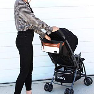 Itzy Ritzy Adjustable Stroller Caddy / Organizer Featuring Two Built-in Front Zippered Pocket and Adjustable Straps to Fit Nearly Any Stroller, Coffee and Cream