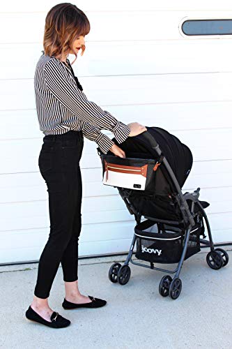 Itzy Ritzy Adjustable Stroller Caddy / Organizer Featuring Two Built-in Front Zippered Pocket and Adjustable Straps to Fit Nearly Any Stroller, Coffee and Cream