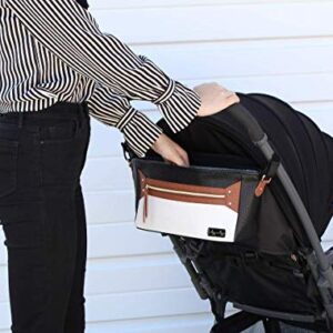 Itzy Ritzy Adjustable Stroller Caddy / Organizer Featuring Two Built-in Front Zippered Pocket and Adjustable Straps to Fit Nearly Any Stroller, Coffee and Cream