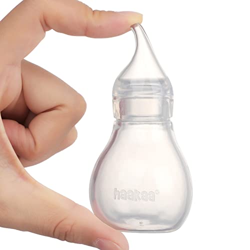 haakaa Silicone Baby Nasal Aspirator| Safe Baby Nose Cleaner| Easy-Squeeze Nose & Ear Bulb Syringe, 0m+ Newborn,Toddler -Transparent