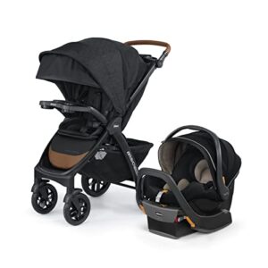 chicco bravo primo trio travel system, bravo primo quick-fold stroller with chicco keyfit 35 zip extended-use infant car seat, car seat and stroller combo | springhill/black